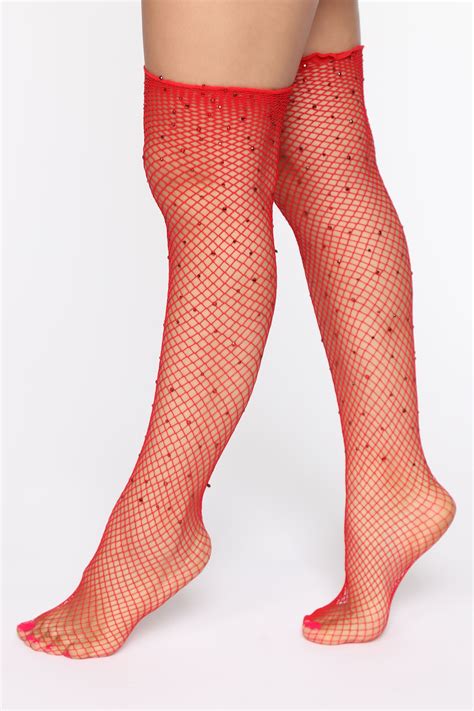 Sparkly Shine Rhinestone Thigh Highs Red Fashion Nova
