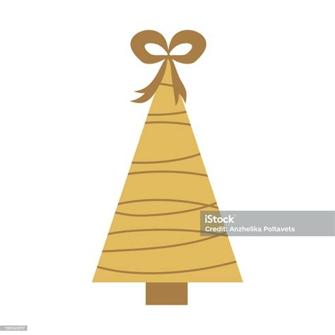 흰색 배경에 고립 된 스칸디나비아 최소한의 스타일에 활 황금 크리스마스 트리 장식과 장식을위한 크리스마스 트리 0명에 대한 스톡 벡터 아트 및 기타 이미지 Istock