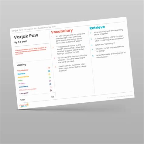 Lks Reading Skills Varjak Paw Chapter Resource Classroom Secrets