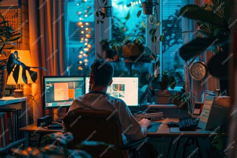 Programming Man Working On Computer In It Office Premium Ai Generated Image