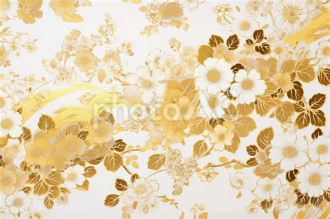 白背景に金色の花模様 No 28296841｜写真素材なら「写真ac」無料（フリー）ダウンロードok