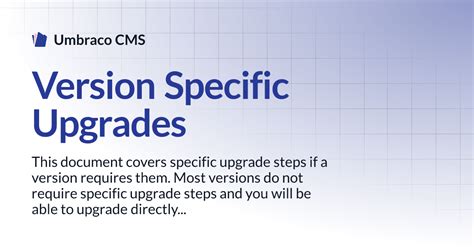 Version Specific Upgrades Umbraco CMS