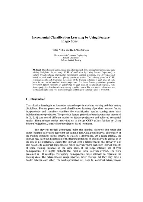 Pdf Incremental Classification Learning By Using Feature Projections