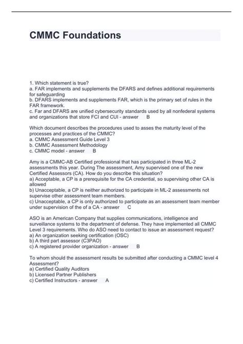 Cmmc Foundations Questions With Correct Answers 2024 Cmmc Stuvia Us