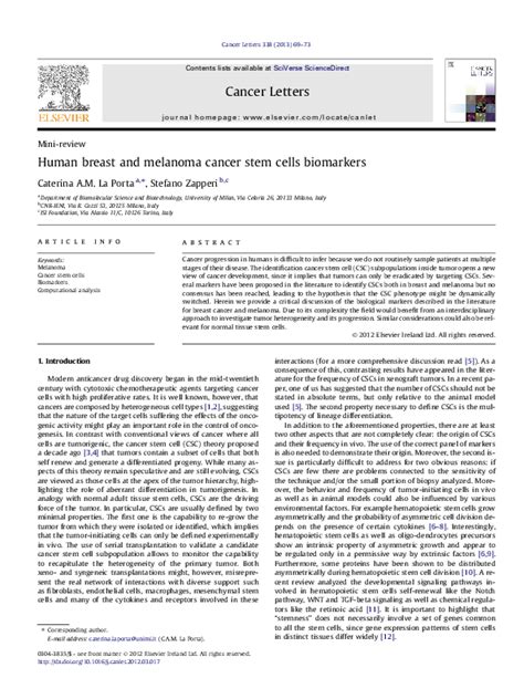 Pdf Human Breast And Melanoma Cancer Stem Cells Biomarkers Caterina