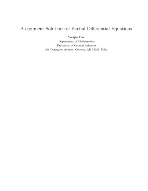 partial differential equations assignment solutions