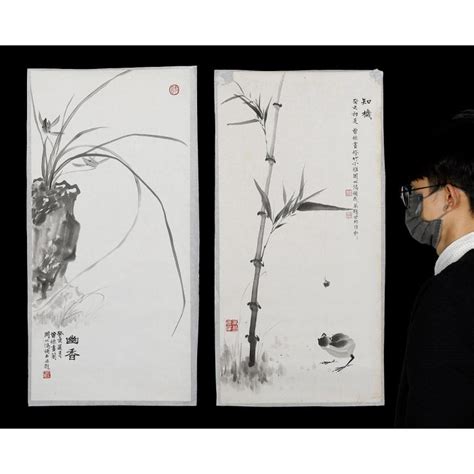 二拍 山海經拍賣 早期名家水墨立軸 知機 幽香 2幀 周以鴻 熊曾祿合畫 MQ WAIR13JH 限面交KK起拍價2500元