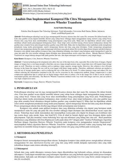 Analisis Dan Implementasi Kompresi File Citra Menggunakan Algoritma Burrows Wheeler Transform