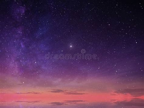 Moon And Stars At Sea Pink Reflection Lilac Sunset Reflection On Sea