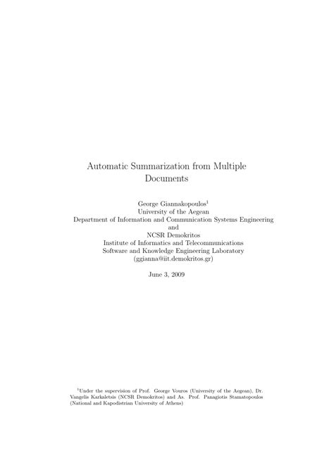 Pdf Automatic Summarization From Multiple Documents