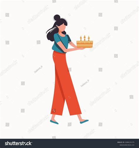 Cartoon Girl Holding Birthday Cake Candles Stock Vector Royalty Free