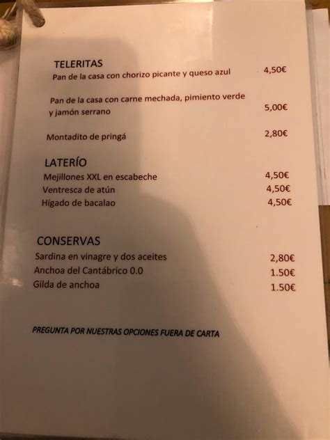 Carta Del Pub Y Bar Queser A Vuelve Carmina Sevilla