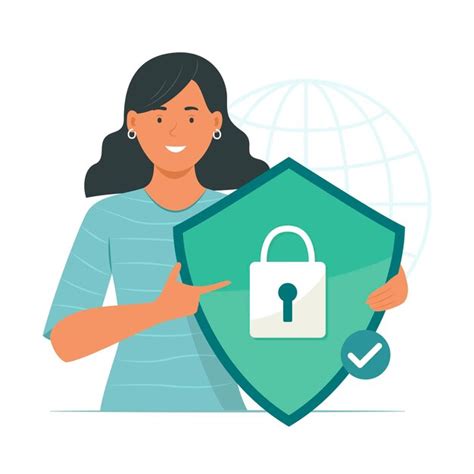 Premium Vector Woman Holding Encryption Cyber Shield With Padlock