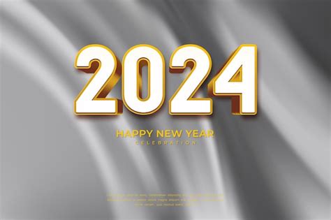Bonne Année 2024 Numéros 3d Dorés Style Blanc Sur Fond élégant