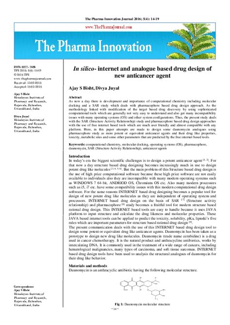 Pdf In Silico Internet And Analogue Based Drug Design Of New