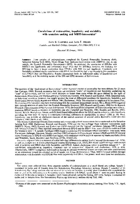 Pdf Correlations Of Extraversion Impulsivity And Sociability With Sensation Seeking And Mbti