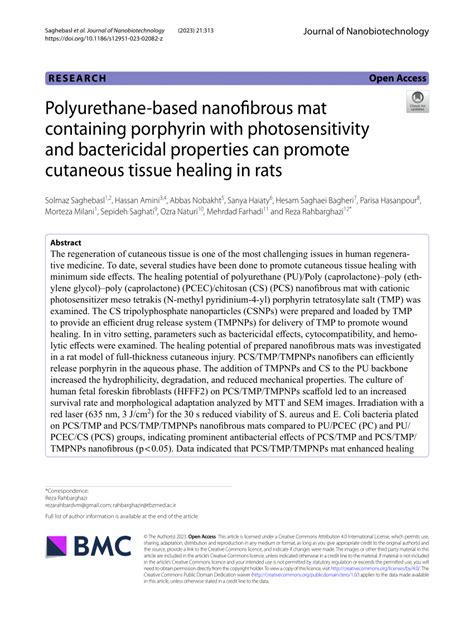 Pdf Polyurethane Based Nanofibrous Mat Containing Porphyrin With Photosensitivity And