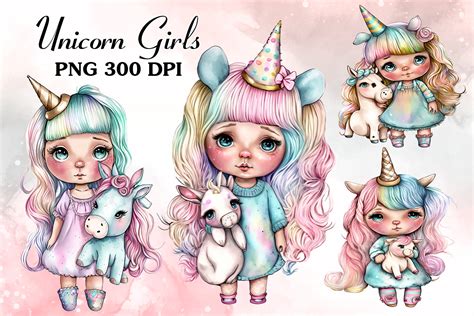Cute Unicorn Girl Watercolor Clipart Graphic By Cat Lady · Creative Fabrica