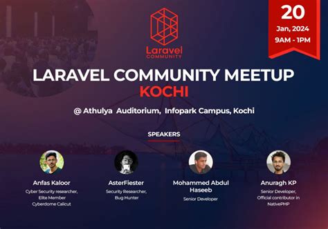 Laravel Community Meetup Kochi Athulya Hall Ernakulam 20 January 2024 Allevents
