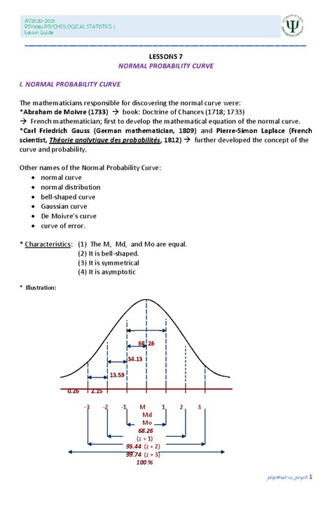 Lesson Guide Normal Curve Studocu