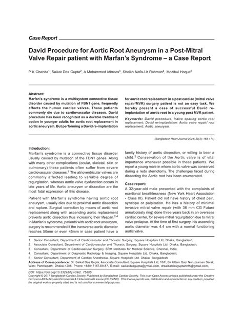 Pdf David Procedure For Aortic Root Aneurysm In A Post Mitral Valve