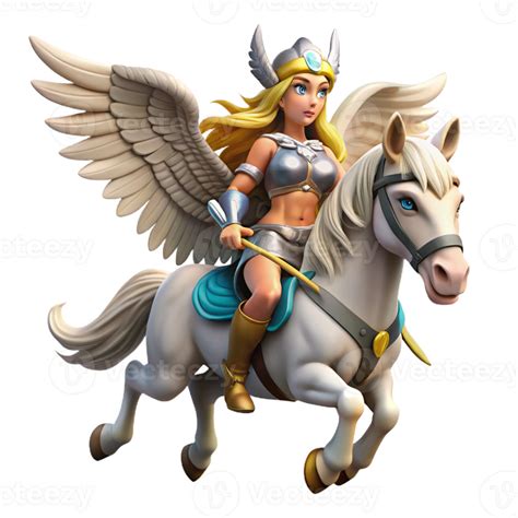 Magnificent Traditional A Beautiful Valkyrie Riding A Winged Horse