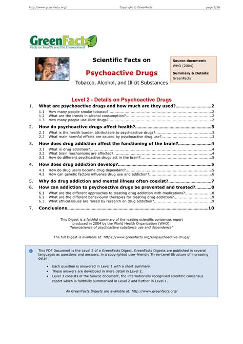 Psychoactive Drugs Summary And Details Greenfacts Tobacco Alcohol And