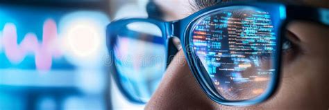 Analysis Of Data On Multiple Screens With Glasses Reflection Stock