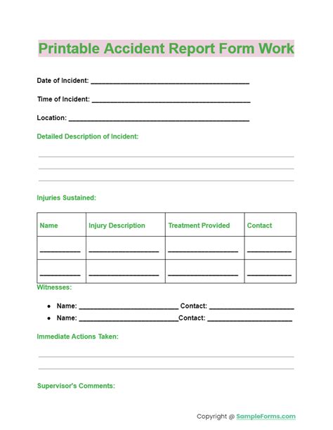 Free Printable Accident Report Form