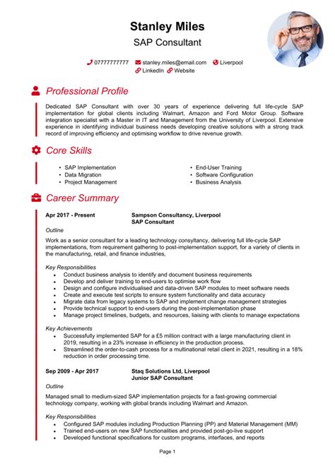 Sap Consultant Cv Example Guide Win Job Interviews