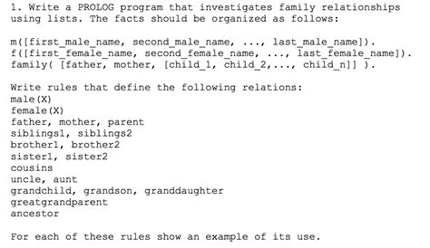 Solved Write A PROLOG Program That Investigates Family Chegg Com