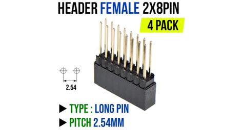 2X8 Dual Inline Female Long Header Pins 4 Pack Micro Robotics