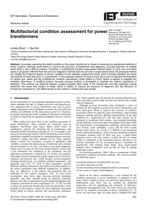 Multifactorial Condition Assessment For Power Transformers