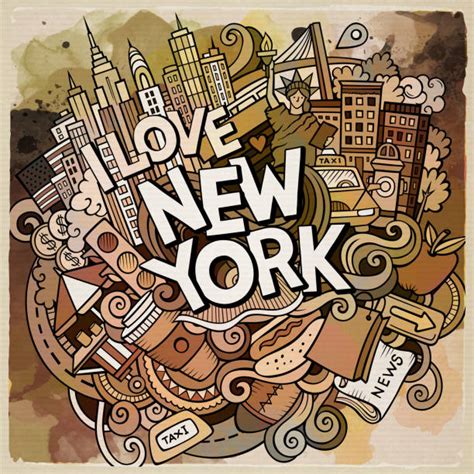 I Love New York Font Cartoon Illustrations Royalty Free Vector