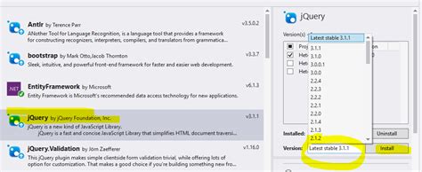 Downgrade Jquery Version From 211 To 191 Via Package Console