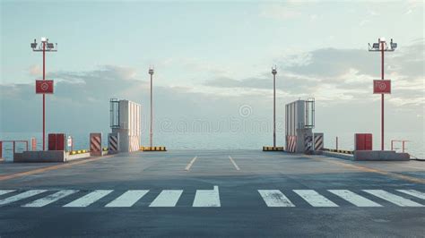 8k 3d Render Port Entrance With Security Checkpoints For Safety Stock Illustration