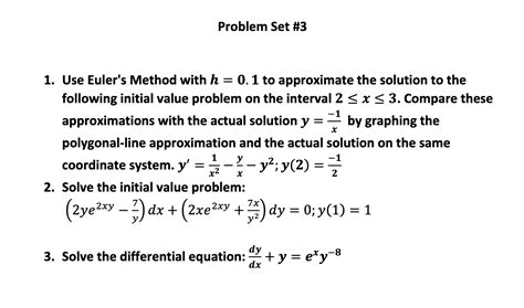 Solved Problem Set Use Euler S Method With H Chegg