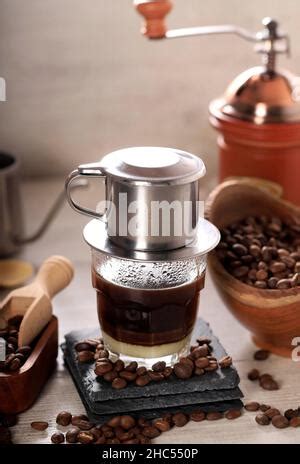 Vietnamese Style Drip Coffee With Condense Milk Close Up In Vietnam