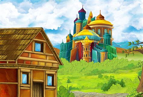 숲 근처에 아름 다운 성이 있는 만화 자연 장면 아이들을위한 그림 0명에 대한 스톡 벡터 아트 및 기타 이미지 0명 건축 건축물 Istock