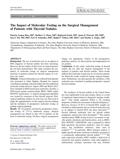 Pdf The Impact Of Molecular Testing On The Surgical Management Of Patients With Thyroid Nodules