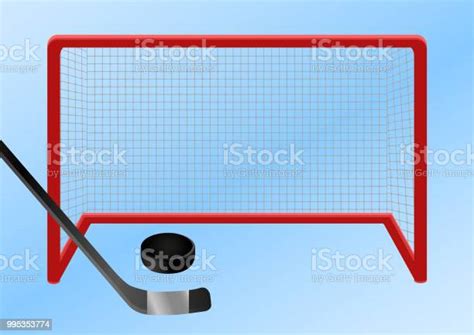 Hoki Es Tujuan Kepingan Ditembak Di Sepanjang Es Ke Gawang Hoki Es Ilustrasi Stok Unduh Gambar