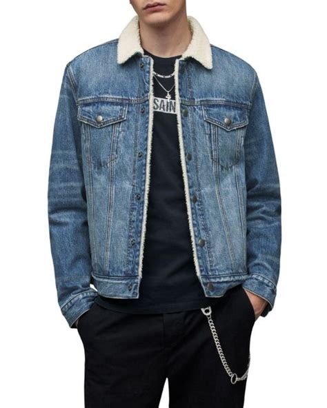 Allsaints Midland Sherpa Denim Jacket In Blue For Men Lyst