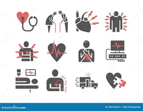 Myocardial Infarction Icon Symptoms Treatment Vector Signs Stock