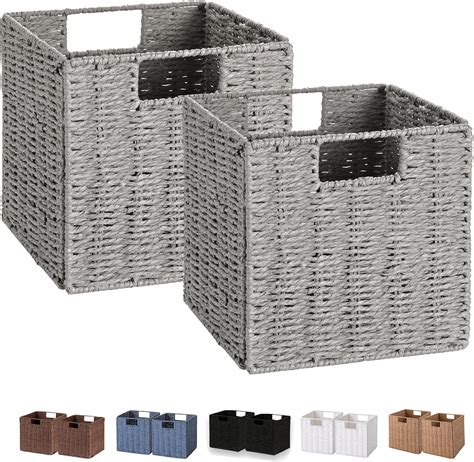 Wicker Basket Set Of 2 Hand Woven Wicker Storage Basket Foldable 11