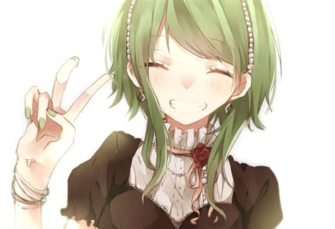 Green Closed Eyes Megpoid Eyes Anime Girls Closed Girls
