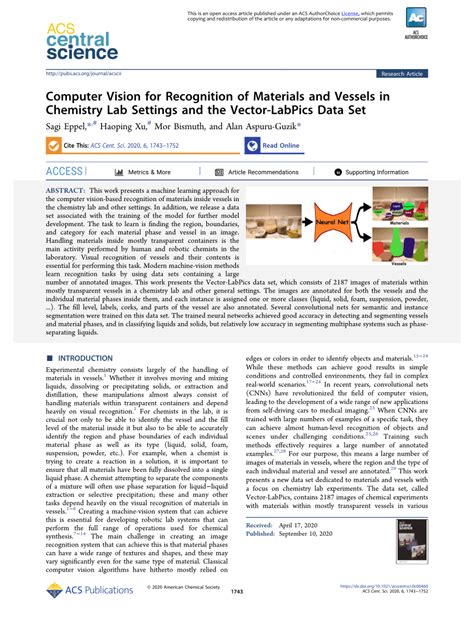 Pdf Computer Vision For Recognition Of Materials And Vessels In Chemistry Lab Settings And The