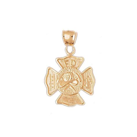 14k Solid Gold Fire Department Cross Pendant Fire Fighting Necklace