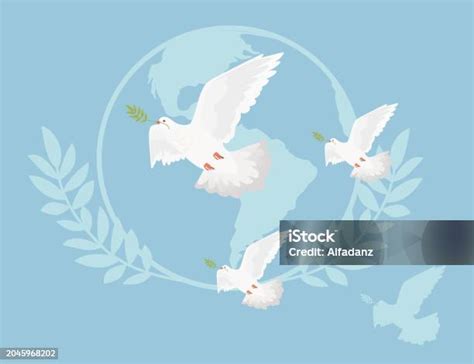 국제 평화의 날 서명 와 흰 비둘기 새 와 행성 지구 벡터 일러스트 레이 션 비둘기에 대한 스톡 벡터 아트 및 기타 이미지