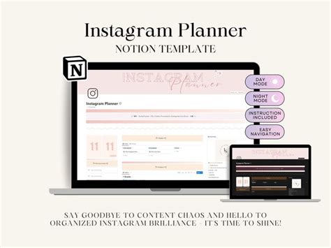notion instagram planner notion template social media planner digital content creator notion