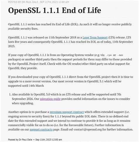 OpenSSL 1 1 1 生命周期正式结束官方督促用户采取必要行动 版本 警告 支持